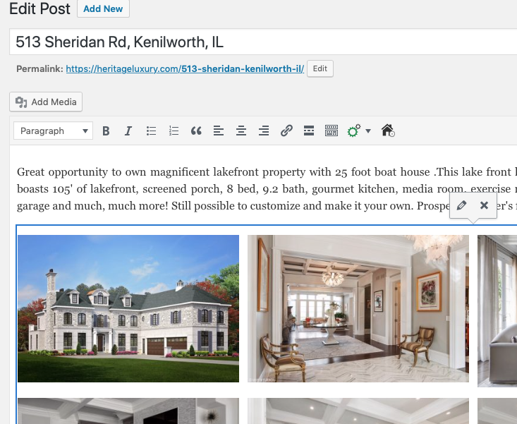 How to add or edit images and image galleries - Heritage Luxury Homes